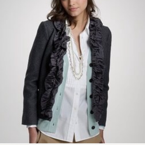 J. Crew | Jackets & Coats | J Crew Wool Silk Cropped Jacket Ruffles ...